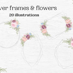 Silver Geometric Frames, Silver Wedding Frames, Frames With Watercolor ...