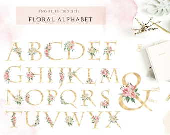 Alphabet & Number Clipart Set 2 Watercolor Floral Gold - Etsy Singapore