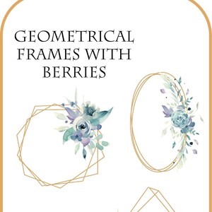 15 Geometric Frames With Flowers & Berrries, Watercolor Clipart, Frames ...