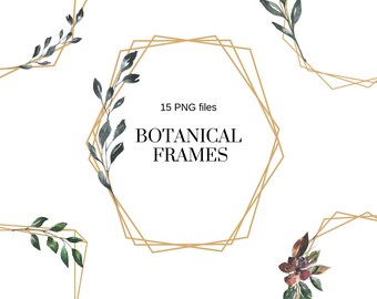 Minimal Geometric Frames Botanical Watercolor Frames Clipart | Etsy