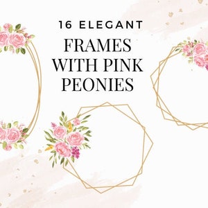 Geometric Frames, Frames With Pink Peonies Watercolor, Frames With ...