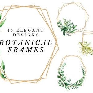 Minimal Geometric Frames, Botanical Watercolor Frames Clipart, Green ...