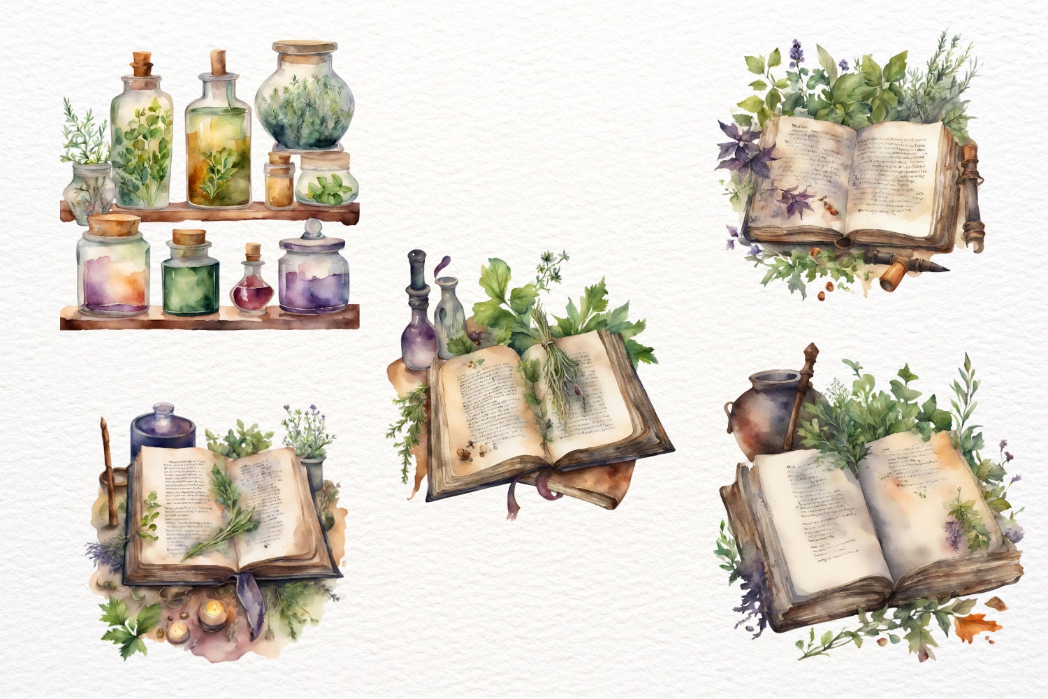 Earth Witch Watercolor Clipart, Herbal Art, Green Witches - Etsy