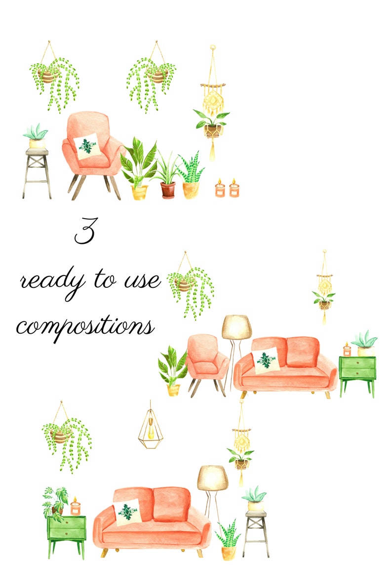 Bohemian Interior Watercolor Home Decor Set Cozy Scene | Etsy