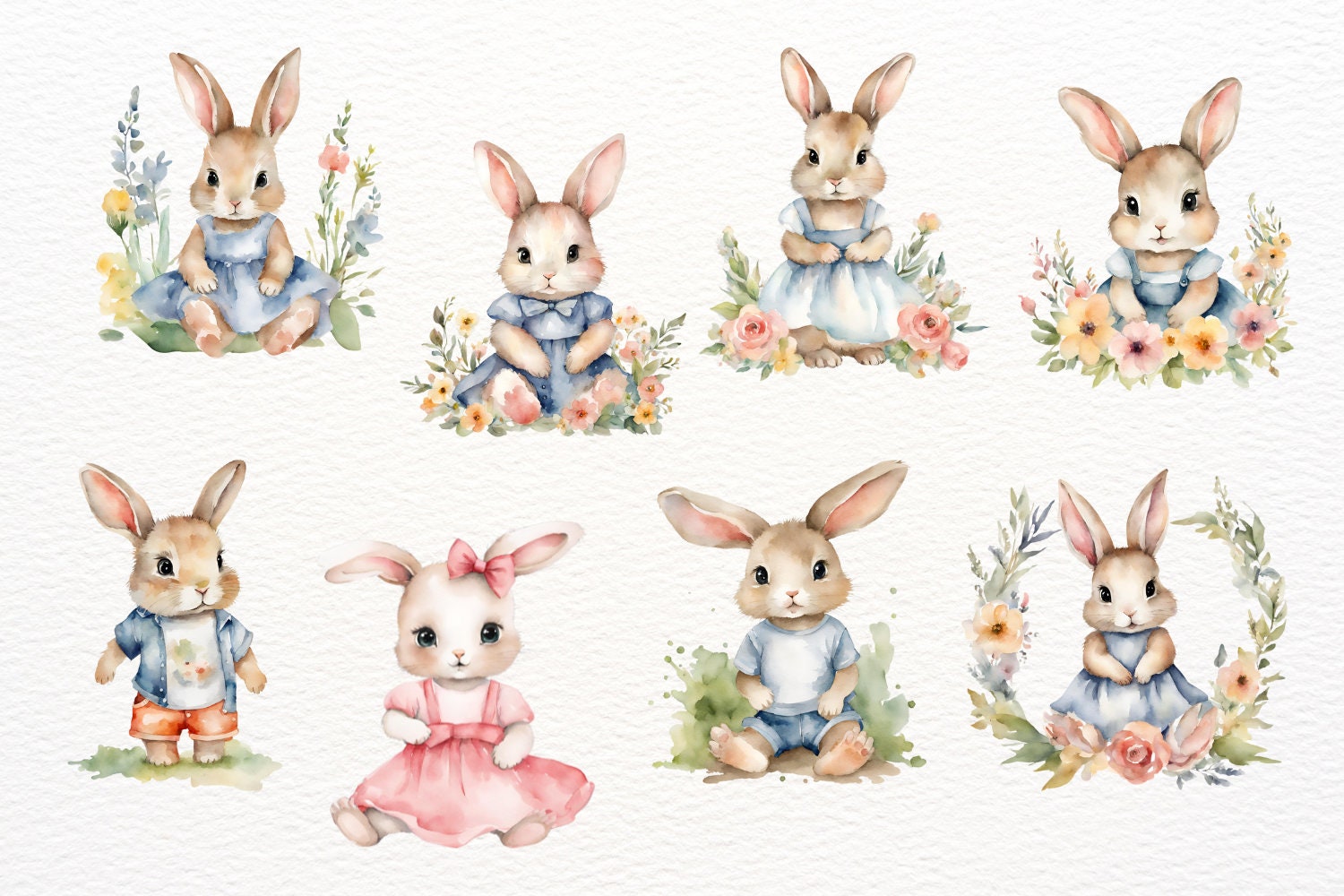 Baby Bunny Rabbit Clipart, Baby Bunny Girl, Watercolor Bunnies, Nursery ...