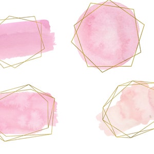 Pink and Gold Frames Clip Art, Watercolor Design Elements, Polygonal ...