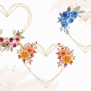 Heart Shaped Watercolor Flowers Frames, Geometric Gold Frames - Etsy