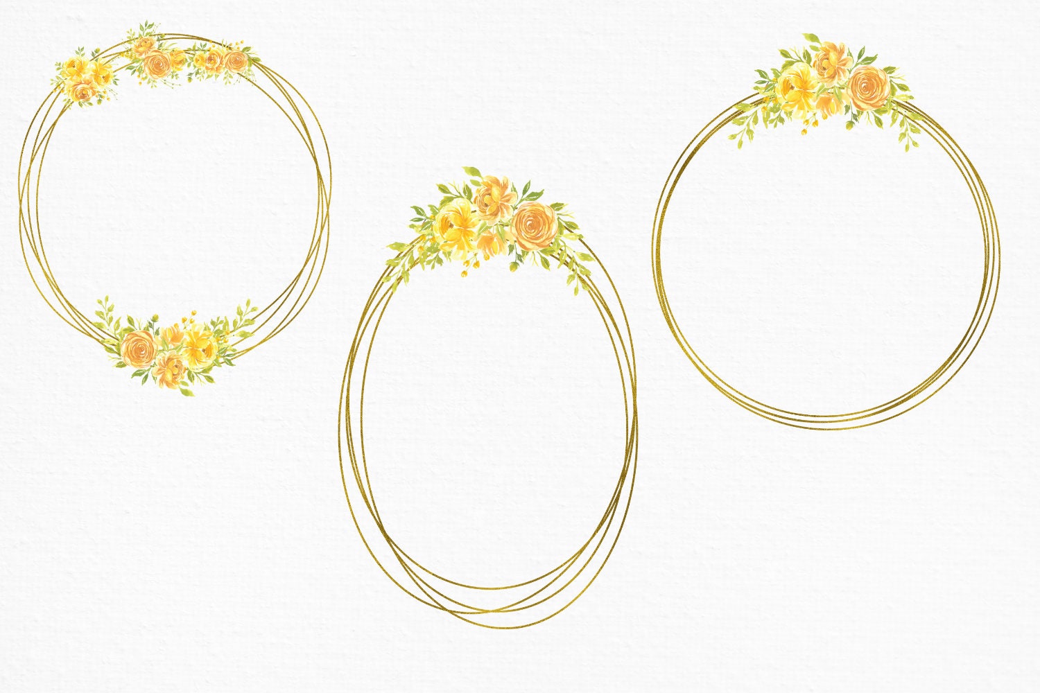 Yellow Watercolor Flowers Frames Geometric Gold Frames - Etsy