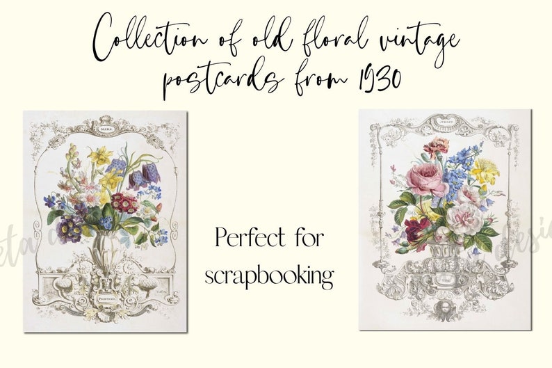 Vintage Floral Postcards Ephemera Pack Floral Digital - Etsy