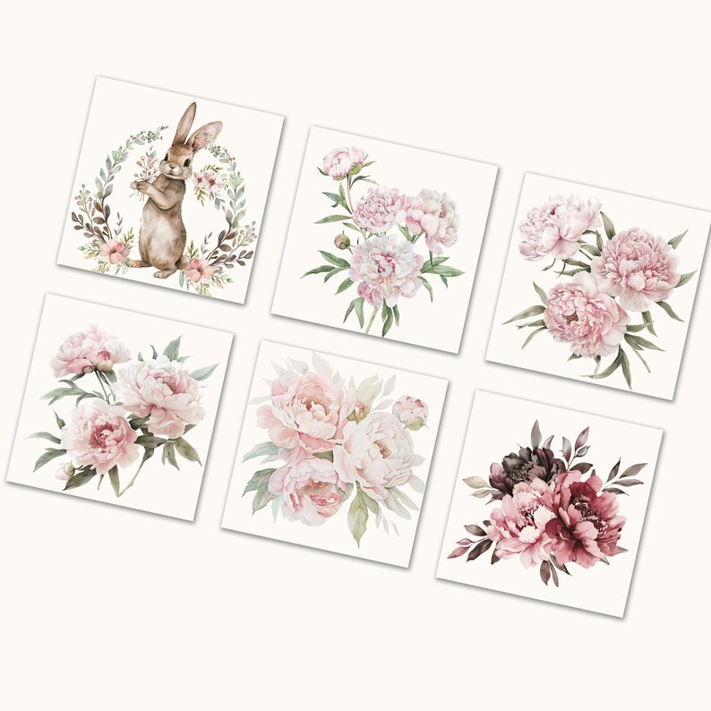 Shabby Shic Animals, Watercolor Clipart, Clipart Bundle, Boho Flowers ...
