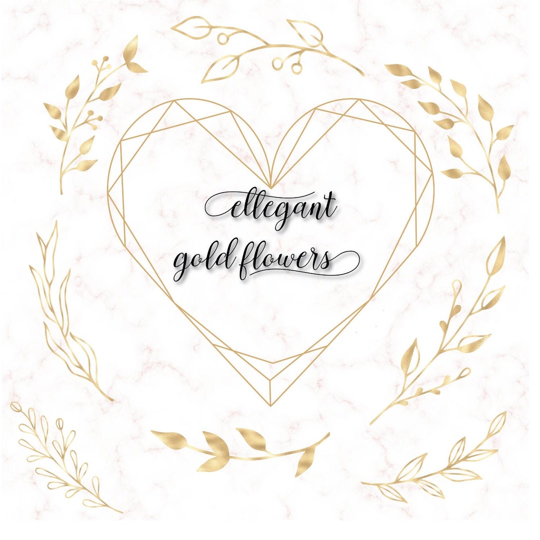 42 Gold Floral Clip Arts, Gold Flower Elements, Hand Drawn Floral ...