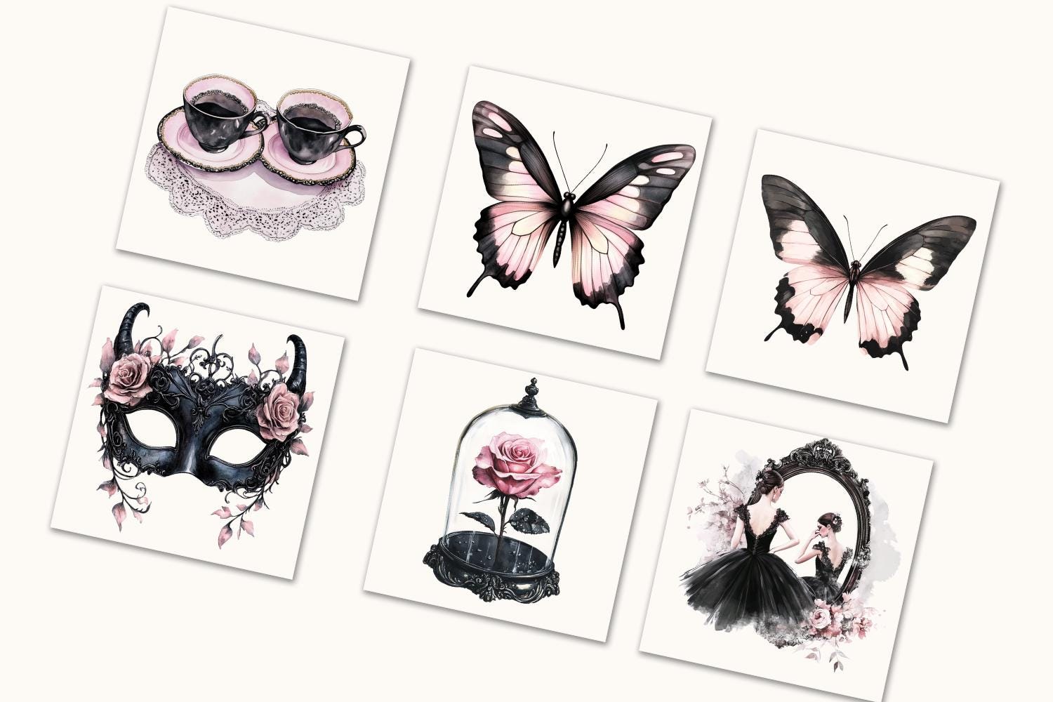 Gothic Ballerina Watercolor Clipart: Black Pink Vintage Pngs 35 Files ...