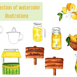Lemonade Stand, Summer Clipart, Lemon Wall Art, Wedding Clipart, Floral ...