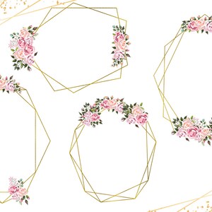 Decorative Frames, Watercolor Floral Geometric Frames, Rose and ...
