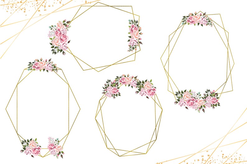 Decorative Frames, Watercolor Floral Geometric Frames, Rose and ...