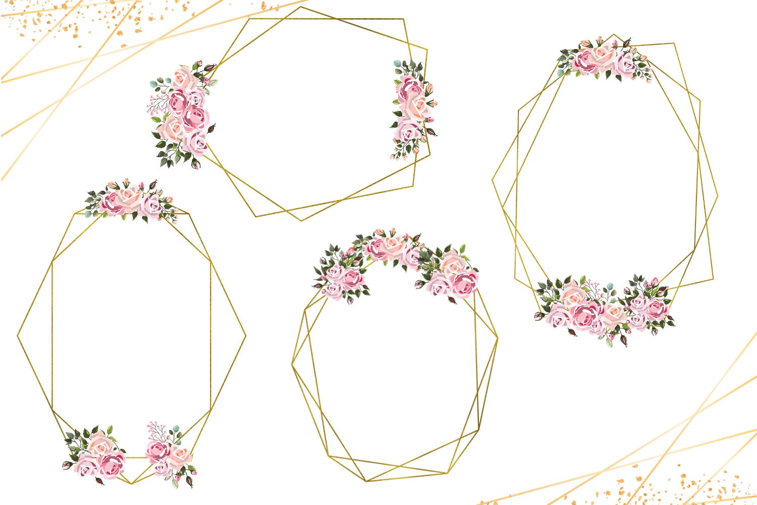 Decorative Frames Watercolor Floral Geometric Frames Rose - Etsy