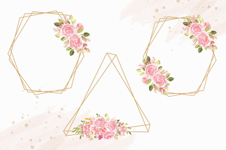 Geometric Frames Frames With Pink Peonies Watercolor Frames | Etsy