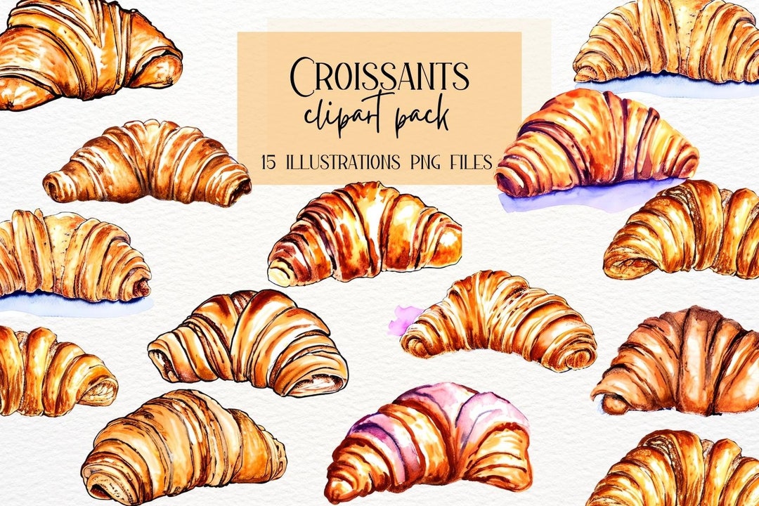 Watercolor Bakery Clipart, Watercolor Croissant - Etsy