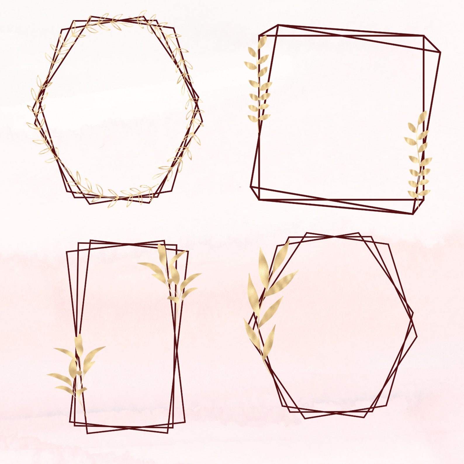 Burgundy and Gold Flowers Minimal Geometric Frames Gold - Etsy