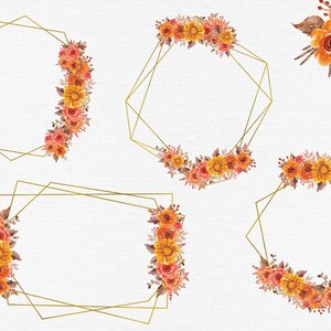 Fall Flowers Watercolor Frames, Geometric Gold Frames, Yellow Gold ...