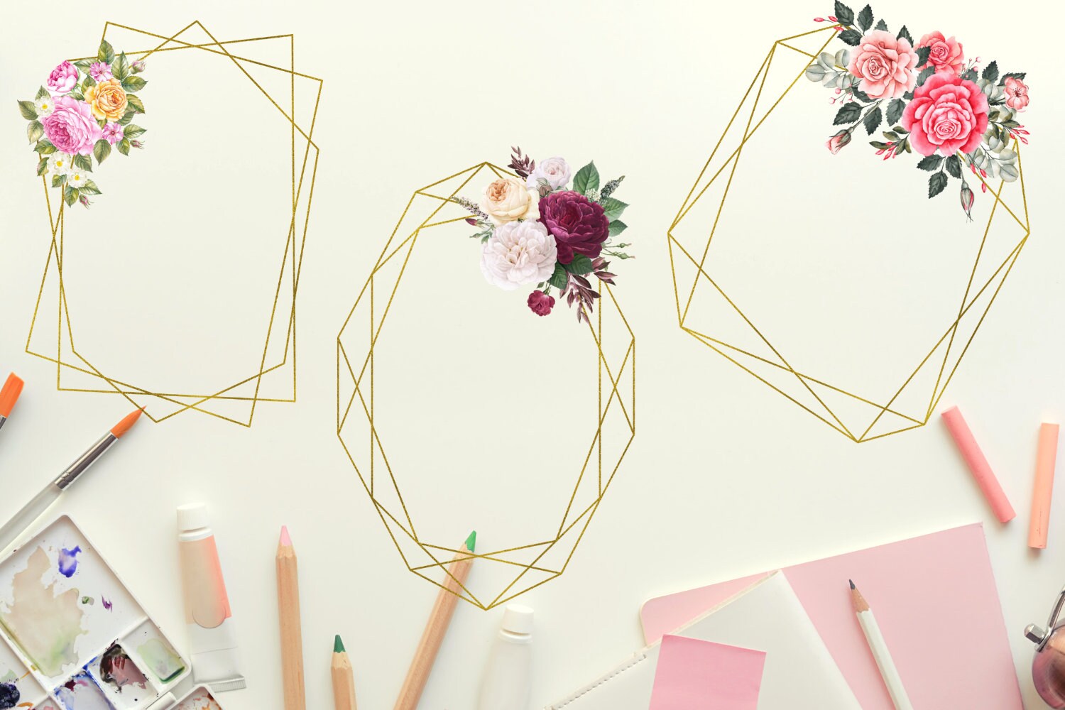20 Geometric Frames Frames with Vintage Flowers Wedding | Etsy