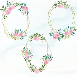 20 Decorative Frames, Watercolor Floral Geometric Frames, Rose and ...
