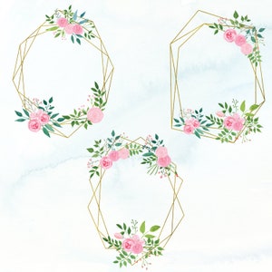 20 Decorative Frames, Watercolor Floral Geometric Frames, Rose and ...