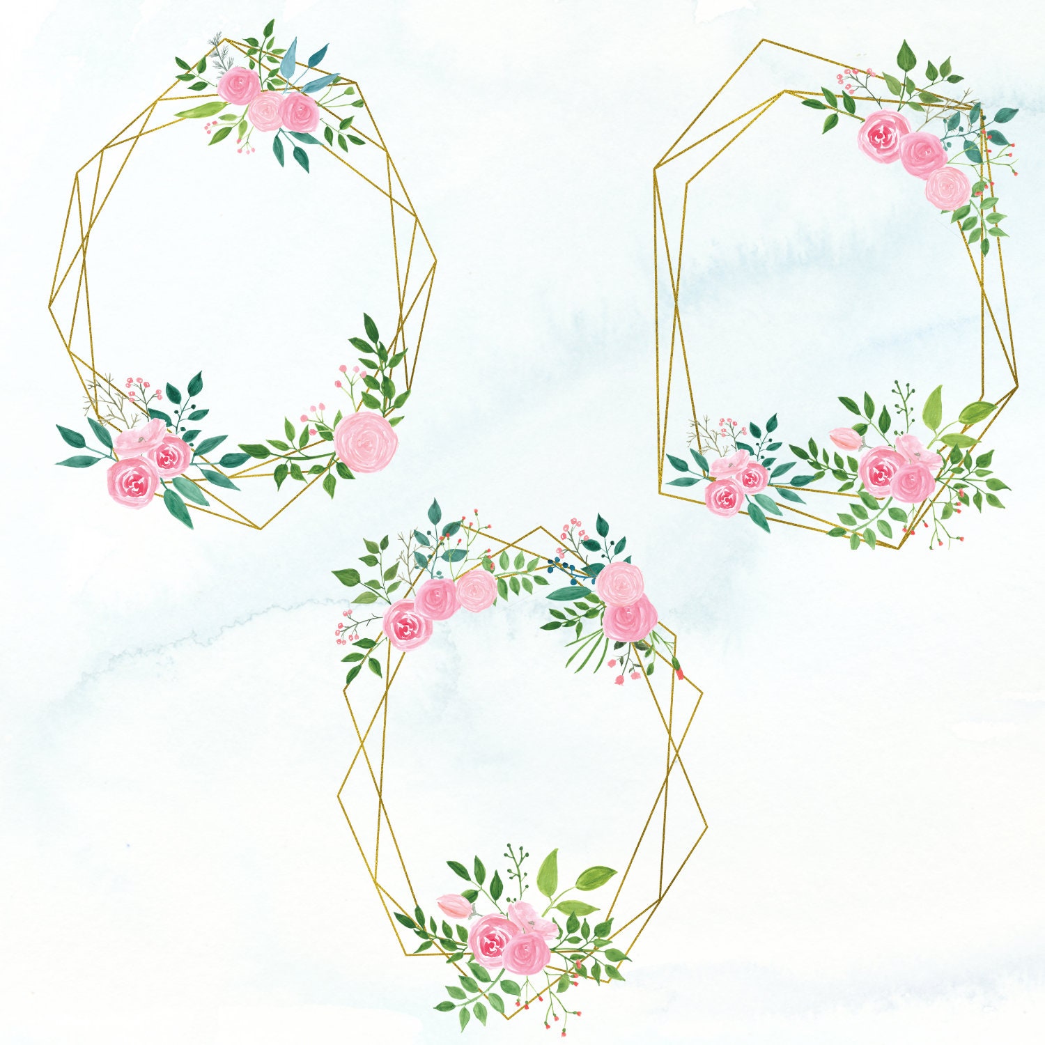 20 Decorative Frames Watercolor Floral Geometric Frames Rose | Etsy