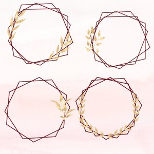 Burgundy and Gold Flowers Minimal Geometric Frames, Gold Frames Clipart ...