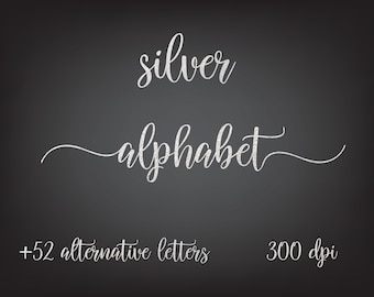 Silver Glitter Alphabet Clip Art Silver Letters With | Etsy