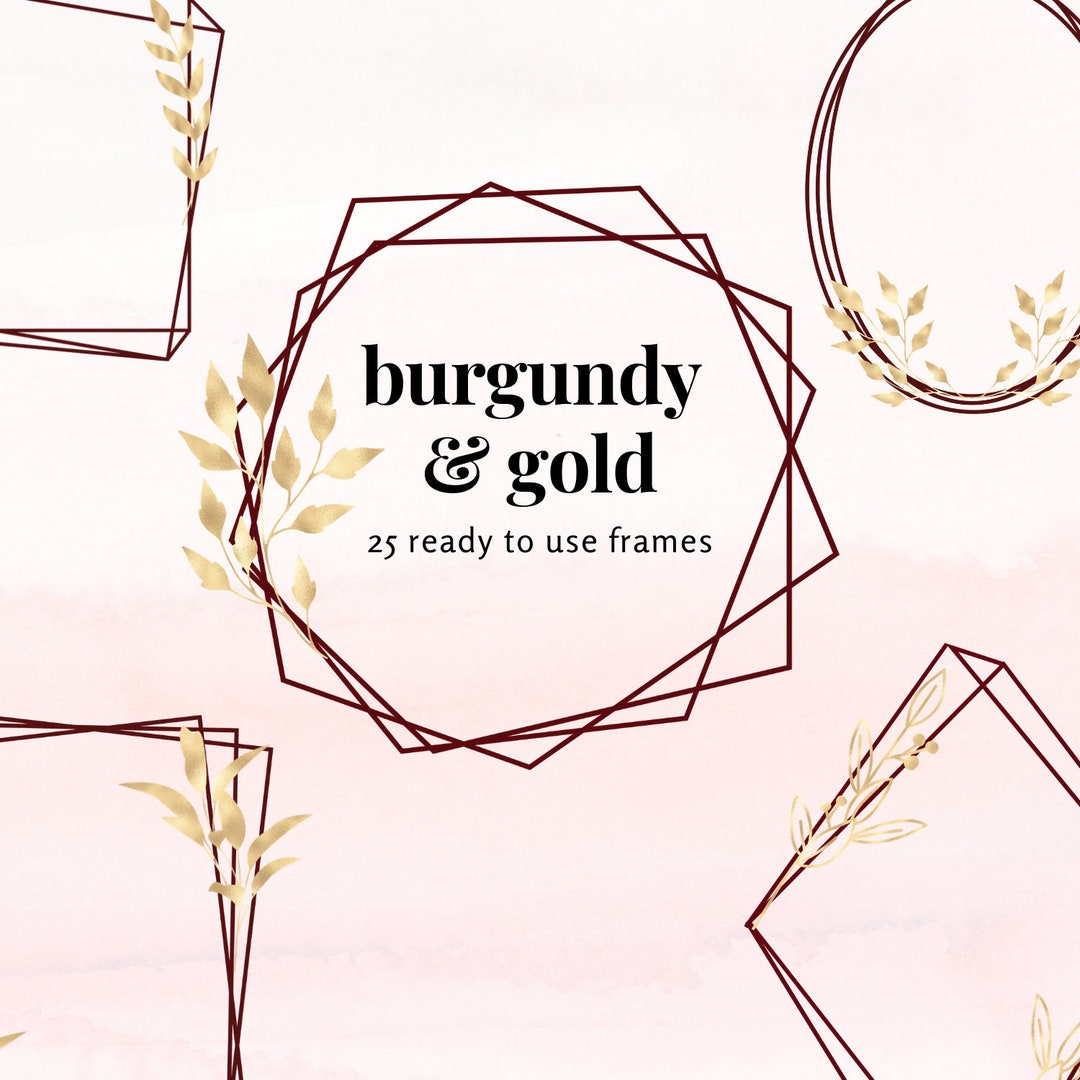 Burgundy and Gold Flowers Minimal Geometric Frames, Gold Frames Clipart ...
