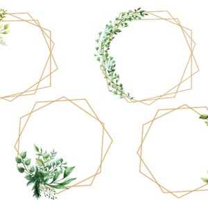 Minimal Geometric Frames, Botanical Watercolor Frames Clipart, Green ...
