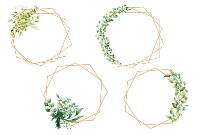 Minimal Geometric Frames, Botanical Watercolor Frames Clipart, Green ...