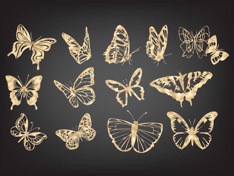 Gold Butterflies Collection Gold Foil Butterfly Golden | Etsy