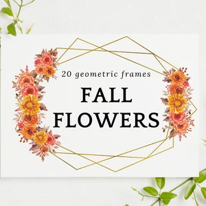 Fall Flowers Watercolor Frames, Geometric Gold Frames, Yellow Gold ...