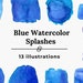 Blue Watercolor Splash Clipart Light Blue Watercolor Brush - Etsy