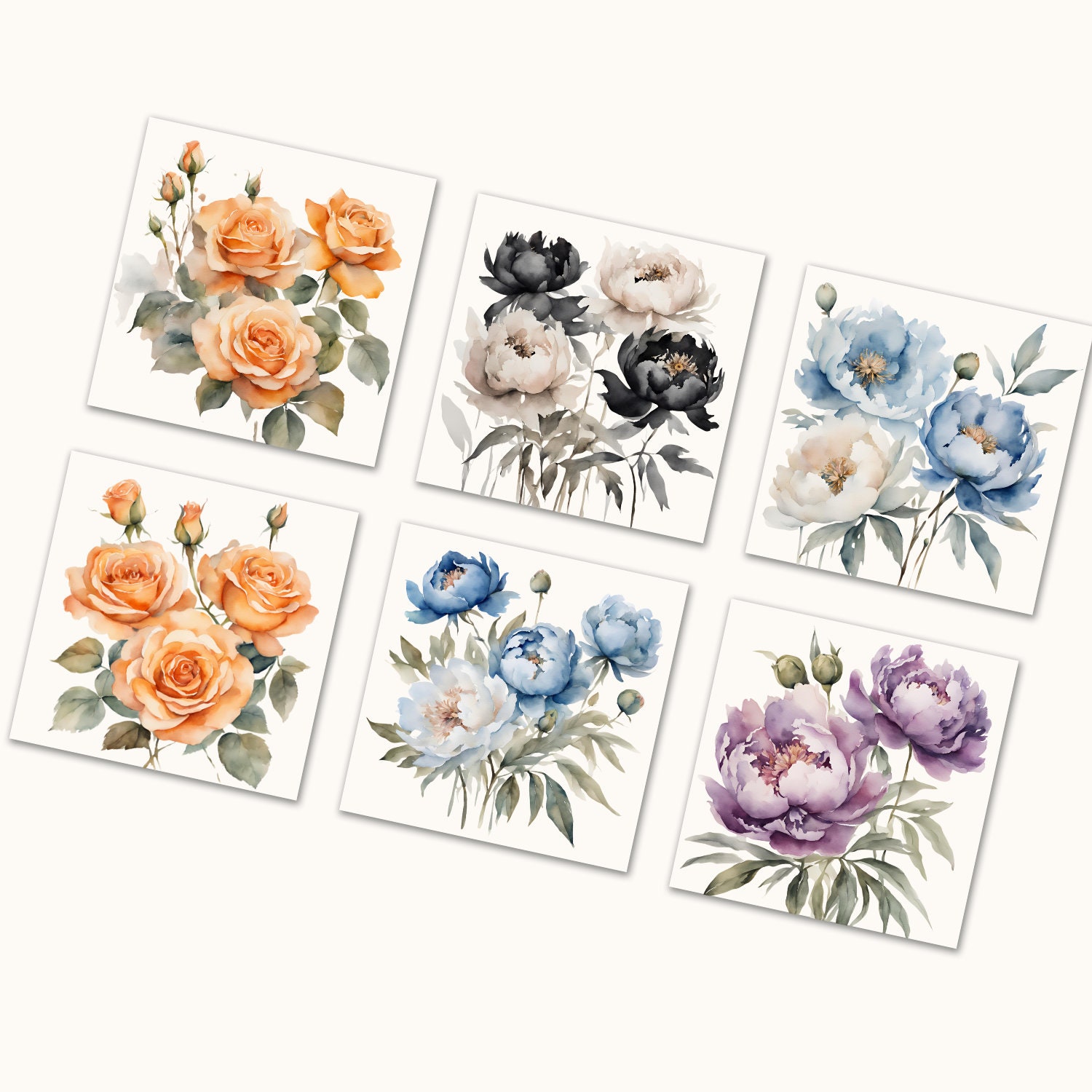 Peony Roses Watercolor Clipart, Scrapbook Images, Home Decor, Wall Art ...