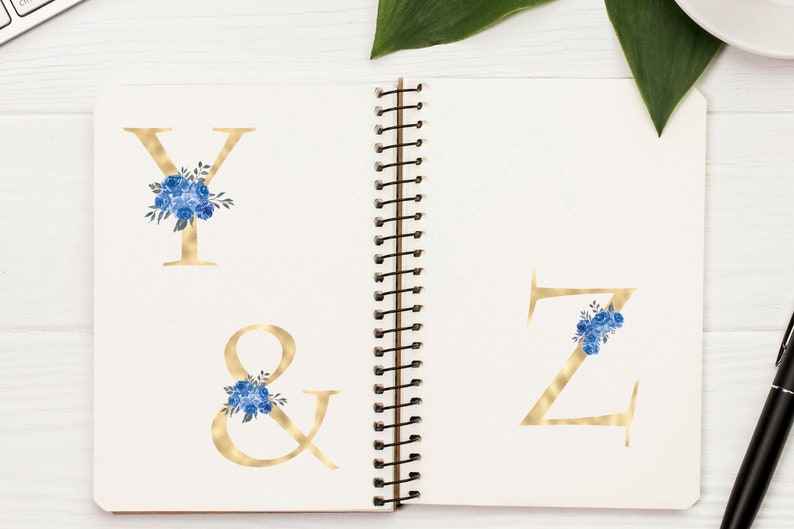 Blue Blush Florals Alphabet Gold Foil Alphabet With Flowers - Etsy