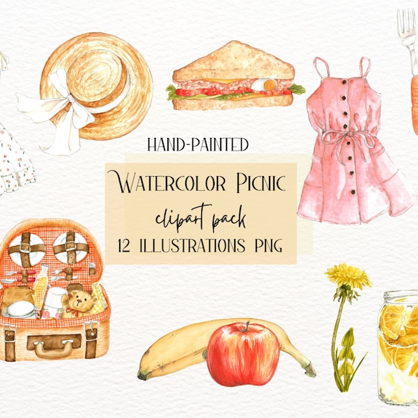 Watercolor Picnic Clipart - Etsy
