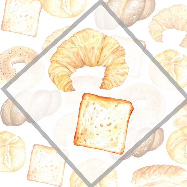Watercolor Bakery Clipart, Kitchen Wall Print, Watercolor Bagel ...