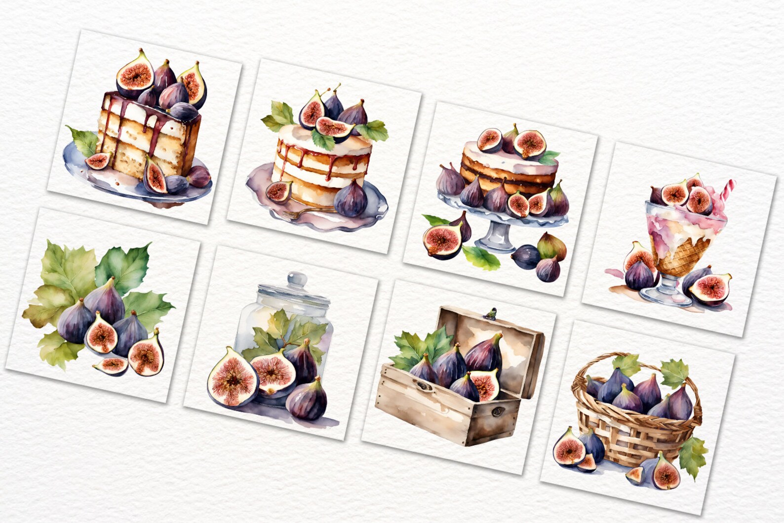 Watercolor Fig Clipart Bundle: Summer Fruit Illustrations (PNG) - Etsy