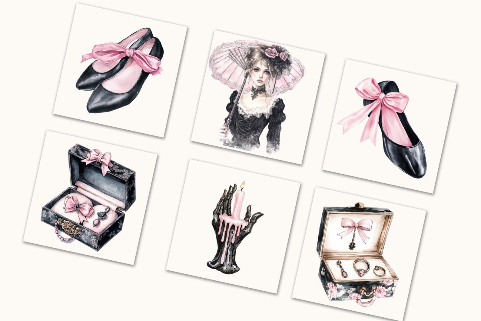 Gothic Ballerina Watercolor Clipart: Black Pink Vintage Pngs 35 Files ...