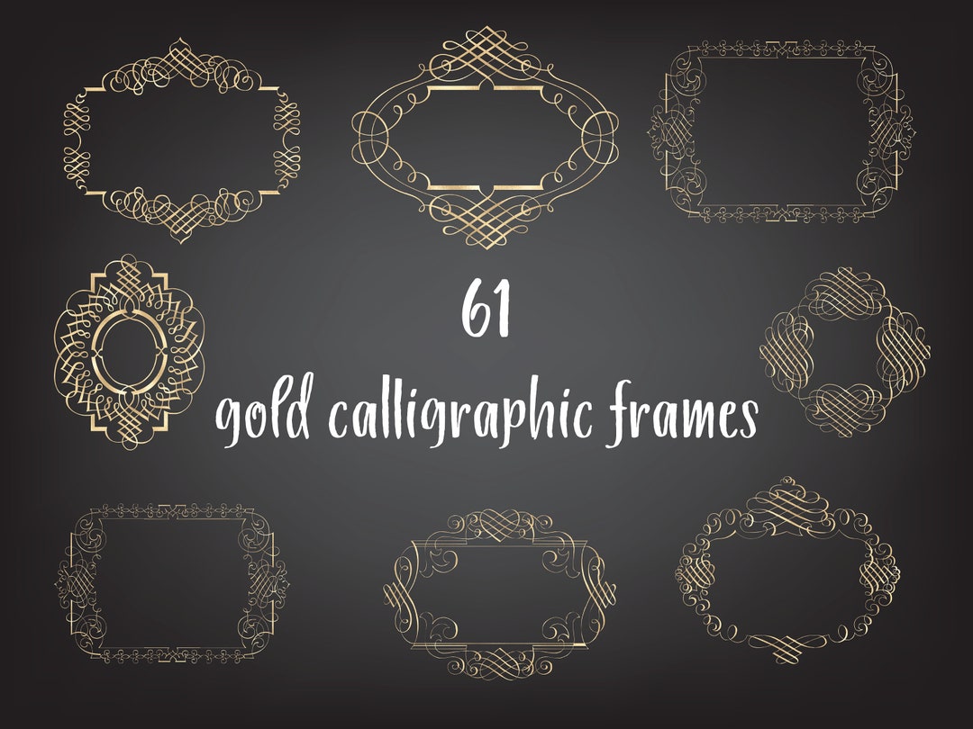 Gold Foil Calligraphic Frames: Elegant Clipart (PNG) - Etsy