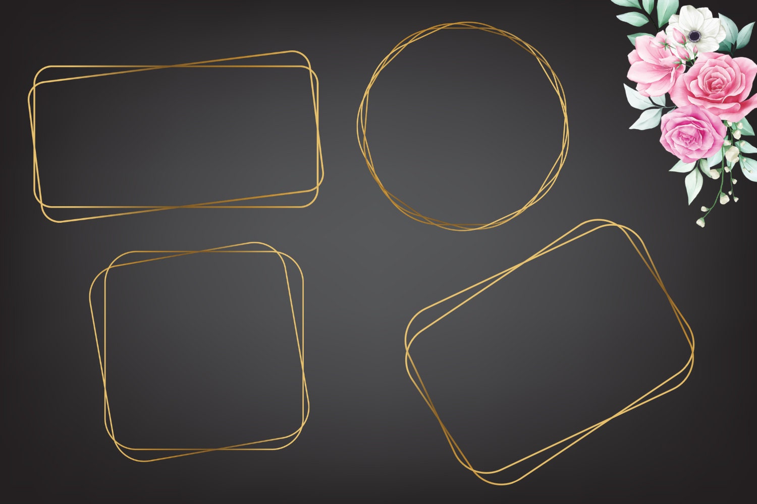 Elegant Modern Gold Polygonal Frame Clipart, Thin and Elegant Golden ...