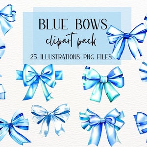 Watercolor Bows Illustrations, Blue Watercolor Bow Clipart - Etsy