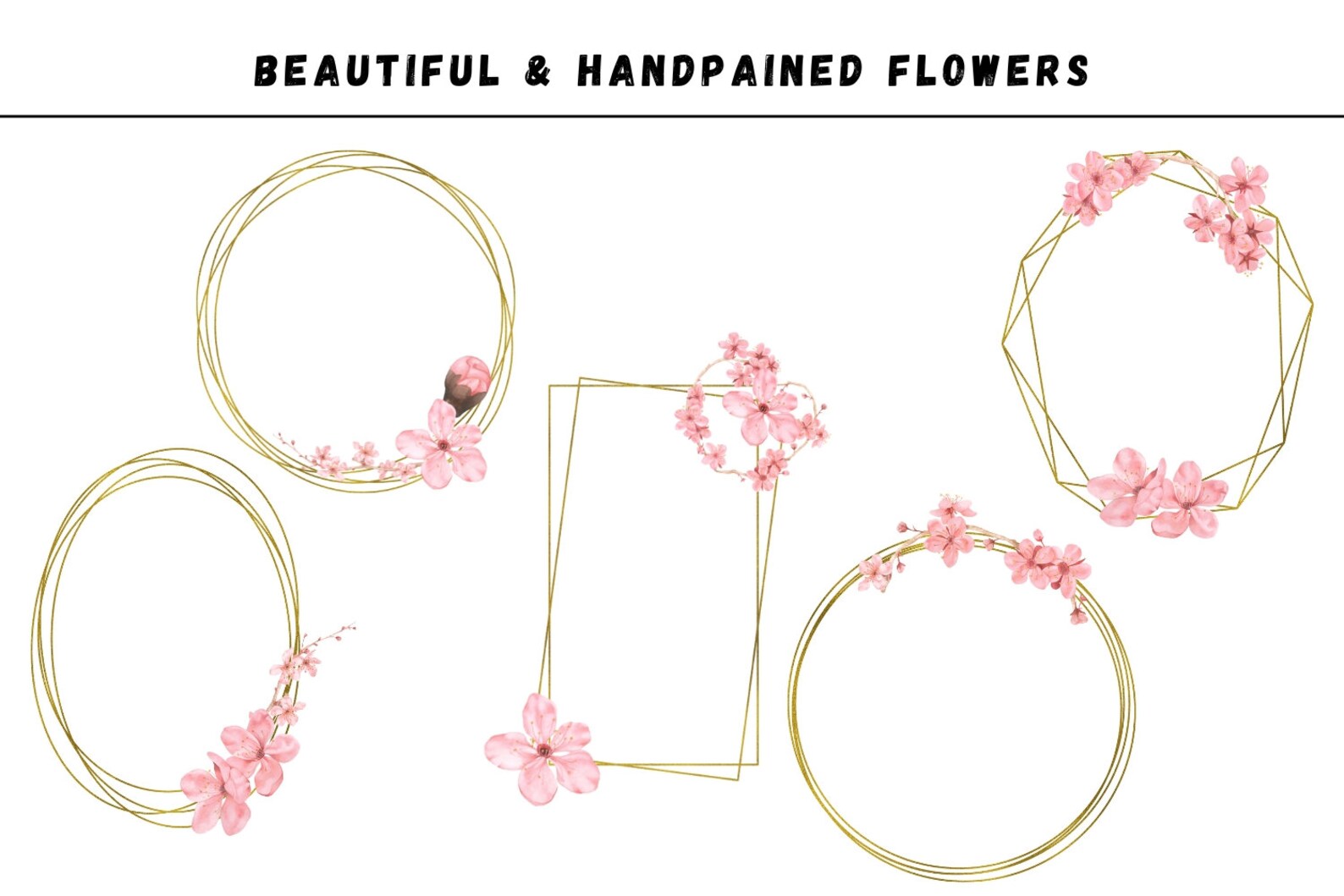 Gold Frames With Cherry Blossom Flowers Geometric Frames - Etsy