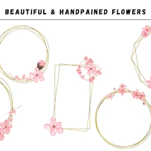 Gold Frames With Cherry Blossom Flowers, Geometric Frames - Etsy