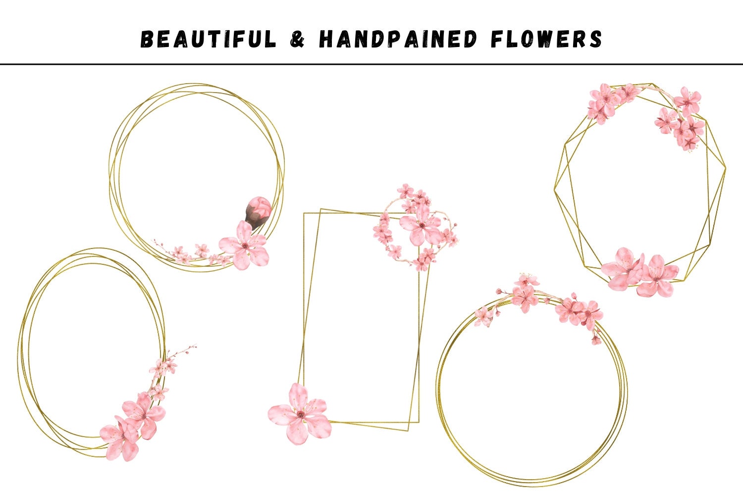 Gold Frames With Cherry Blossom Flowers Geometric Frames - Etsy