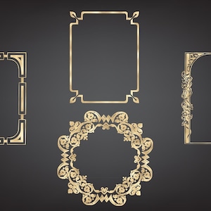 Gold Foil Frames Clip Arts, Elegant Calligraphic Frames, Decorative ...
