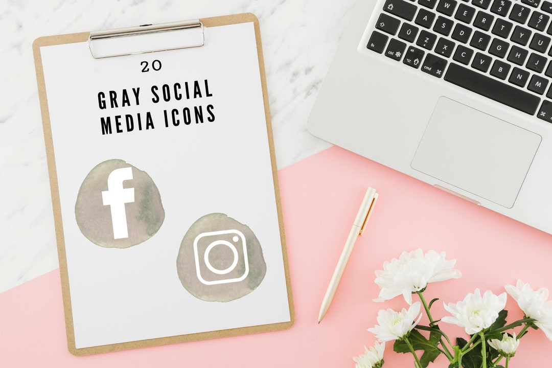 20 Gray Social Media Icons, Minimalist Icons, Branding Kit, Graphic ...